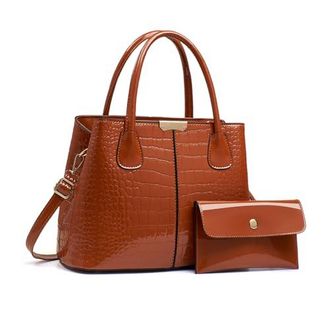 Nicole & Doris Sac &agrave; Main Femme Crocodile Sac Bandouli&egrave;re Cuir Verni Sac a Main et Portefeuille Ensemble Sac Fourre Tout Sac D&eacute;paule pour Travail Shopping Voyage Mar