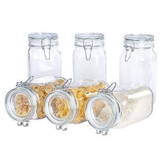 Bormioli Rocco Bormioli Fido Lot de 6 bocaux herm&eacute;tiques &agrave; bouchon m&eacute;canique Conservation des aliments Joint caoutchouc et &eacute;trier Capacit&eacute; 1,5 l