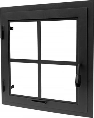 Generic Kamintür mit Glasfenster, Fenster! Breite 60 cm Höhe 50 cm | Scharniere links | Griff auf der rechten Seite