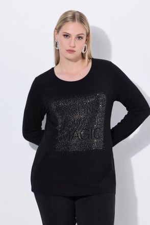 Ulla Popken T-Shirt Shirt Ziersteine Classic Rundhals Langarm