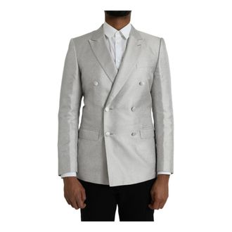 Dolce & Gabbana Seiden Doppelreihiger Blazer mit Offenem Schlitz - - Jackets - Herren - Wei&szlig; - S