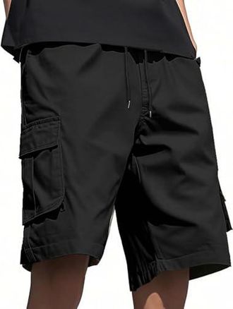 Generic Short cargo pour homme court avec taille élastique et cordon de serrage avec poches - Short de survêtement extensible pour la randonnée, la pêche, Sho