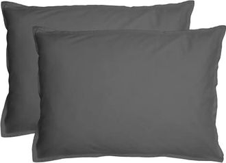 Matt & Rose 2 Taies doreiller Unies à Volant Coton LAVÉ | 100% Coton | Oeko-TEX | Lot de 2 Taies doreiller 50x70cm | Mixte | Anthracite