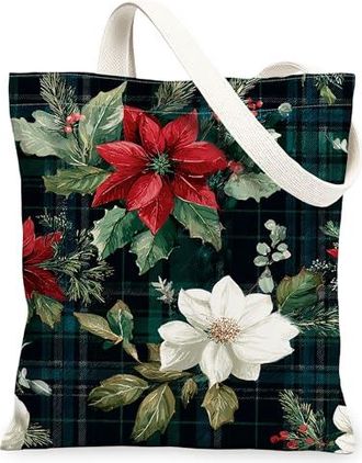 Generic Sacs fourre-tout en toile florale, motif plantes de vacances, sacs de courses r&eacute;utilisables, rustiques, l&eacute;gers et lavables avec bandouli&egrave;re pour voyag
