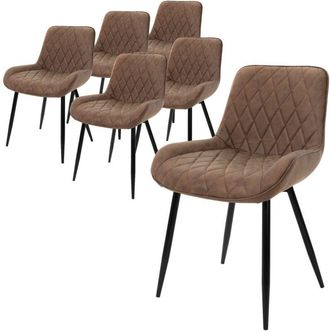 ML Design Lot de 6 Chaises de Salle &agrave; Manger, avec Dossier et Accoudoirs, Marron, Assise en Mat&eacute;riau Synth&eacute;tique, Pieds en M&eacute;tal, Chaise Rembourr&eacute;e de Cuisine