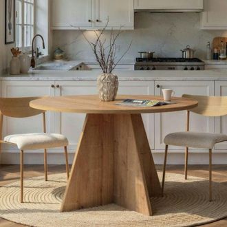 Pier Import Table &agrave; manger ronde effet bois clair &Oslash;120 cm MARFA