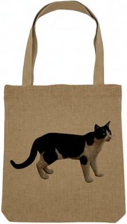 Fabulous Sac Shopping Tote Bag Aspect Lin - Chat Noir et Blanc Europeen Mignon Chat de Ville - Sac de Courses Toile Epaisse 360g Beige Naturel Cabas Port&eacute; Epau
