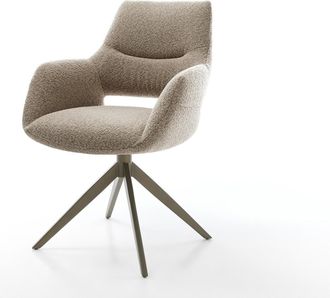 DELIFE Drehstuhl Yago-Flex mit Armlehnen Boucl&eacute; Schlamm Kreuzgestell breit Effektfinish Titan 360&deg; drehbar Wippfunktion Taschenfederkern, Esszimmerst&uuml;hle
