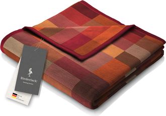 BIEDERLACK flauschig-weiche Kuscheldecke aus Baumwollmischgewebe I Made in Germany I Öko-Tex I nachhaltig produziert I Wohndecke Color Squares Terra in orange-ro