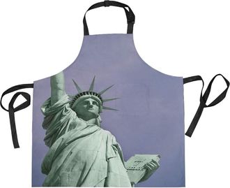 LDIYEU Blau New York Statue Schürze Küchenschürze Kochschürze mit 2 Taschen Verstellbarer Umhängeband Schürzen Latzschürze für Frauen Männer Chef Kellnerin