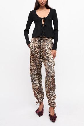 Ganni gemischt Leopardenbedruckte Satin-Hose Viskose - Gr&ouml;&szlig;e 32