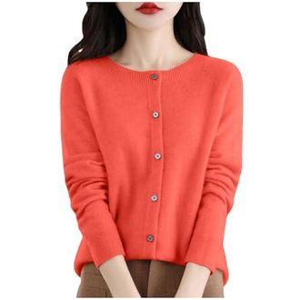Generic Cardigan en cachemire pour femme, col rond, pull moelleux printemps hiver &agrave; manches longues tricot&eacute; de couleur unie, Orange 2., XXL