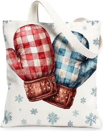 Generic Mittens Sac fourre-tout en toile &agrave; motif &eacute;cossais confortable, r&eacute;utilisable, amusant, l&eacute;ger et lavable, pour lext&eacute;rieur, voyage, plage, pique-nique, 3