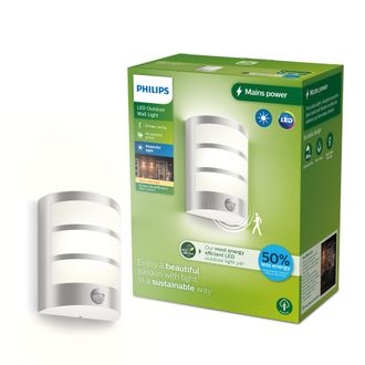 Philips Outdoor Ultra-Efficient Python Wandleuchte 3,8W, Bewegungssensor, 2700 Kelvin, IP44 wetterfest, edelstahl