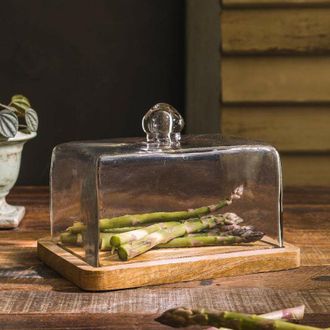 Chehoma Chehoma - Plateau bois et cloche verre 13x22x22cm