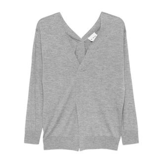 SA SU PHI Femme, Pulls, Gris, Taille: 40 FR Pull en maille &agrave; col en V avec d&eacute;tail de dos fendu