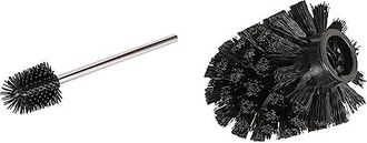 WENKO Toilettenbürste mit Silikon Bürstenkopf, Anti-Haft-Wirkung, auswechselbarer Bürstenkopf Ø 7,5 cm, rostfreier Edelstahlstiel, Silber/Schwarz