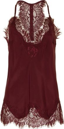 Gold Hawk Caraco en soie et dentelle &agrave; dos nageur - Femme - Tops - Rouge - Taille: 38 FR