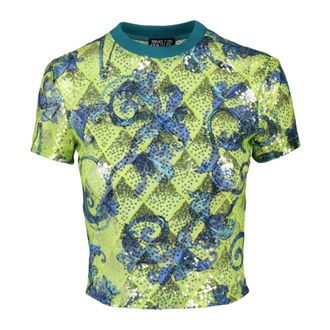 Versace Jeans Couture Femme, Tops, Vert, Taille: 42 FR T-shirt court en tulle