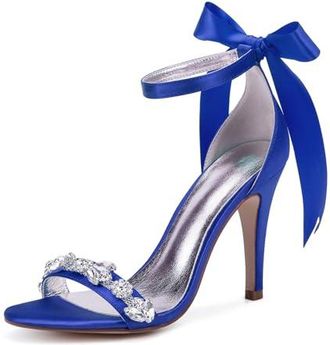 Generic Chaussures De Mariage De Mariée Femme Été Stylet Talons Peep Toe Sandale Bureau Travail Soir Talons Hauts 10.5Cm,Bleu,39 EU
