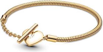 Pandora Pandora Moments Bracelet maille serpent Coeur en métal plaqué or 14 carats, fermoir en T, 21