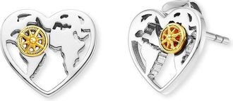 Engelsrufer herzförmige Damen Ohrstecker Aloha aus Sterling Silber mit Weltkarte und Windrose Bicolor - nickelfrei - Größe: 10mm