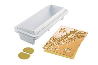 Silikomart | STARLIGHT BÛCHE, Kit composition 1 Bûche en plastique, 1 Base en plastique, 2 Têtes en Silicone platine, 2 Tapis en Silicone platine, Design 3D, 250