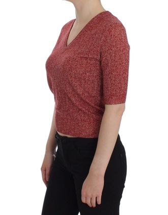Dolce & Gabbana Womens Wool Tweed V-Neck Sweater Red