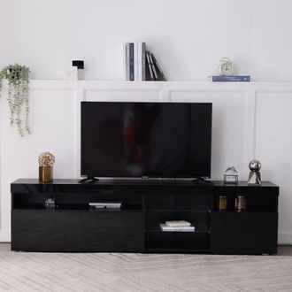 Need Need - Meuble tv pour Centre de Divertissement, Support tv avec Lumi&egrave;res led, 180cm Banc tv Noir avec &Eacute;tag&egrave;re de Rangement, Armoire pour Salon