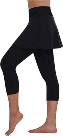 Minetom Jupe Pantalon Femmes Jupe De Sport Jupe De Course Jupe De Tennis Jupe De Hockey Tight Capris Gym 3/4 Pantalon De Yoga avec Poches A Noir L