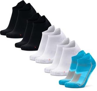 Danish Endurance Chaussettes Courtes de Running, Respirantes & Anti-Ampoules, Homme Femme, 3 ou 5 Paires, Multicouleurs (2x Noir, 2x Blanc, 1x Bleu Caraïbes), 43-47