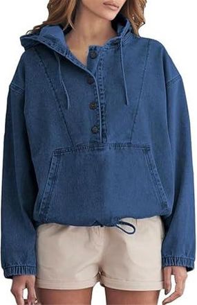 Generic Pull &agrave; capuche en jean pour femme - D&eacute;contract&eacute; - Surdimensionn&eacute;, noir fonc&eacute;, XXL