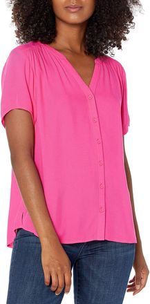 Amazon Essentials Damen Kurzärmlige Webbluse Mit Lockerer Passform, Intensive Rosa, XXL