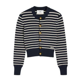 Ami Femme, Pulls, Bleu, Taille: 42 FR Cardigan Décontracté Bleu Coton Laine