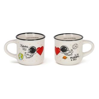 Legami Lot de 2 tasses &agrave; expresso en porcelaine anglaise - Passe au lave-vaisselle - Motif astronaute I Love You - Diam&egrave;tre : 5,5 cm - Capacit&eacute; : 50 ml