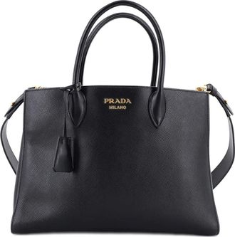 Prada Side Pleat Saffiano Leather Large tote bag - Noir