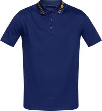 Versace Homme, Tops, Bleu, Taille: 3XL Polo en Piqu&eacute; de Coton Brod&eacute;