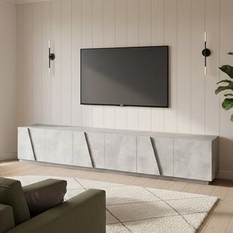 Dmora TV-Schrank Lucas, niedriges Wohnzimmer-Sideboard, Fernsehst&auml;nder-Basis, 100 % Made in Italy, 244 x 44 x 46 cm, dunkler Zement