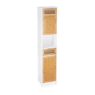 Relaxdays 10021846 Badschrank, Wei&szlig;/Braun, 180 x 39 x 30 cm