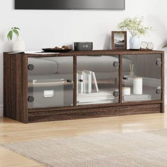 vidaXL vidaXL Meuble TV avec portes en verre ch&ecirc;ne marron 102x37x42 cm