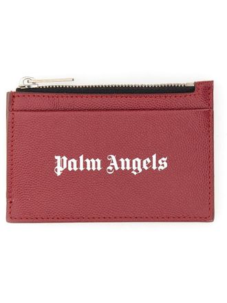 Palm Angels Caviar Leather Card Case - Bordeaux
