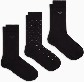 Emporio Armani Herren Allover Eagle 3-Pack Short 3er-Pack Socken, Schwarz, Einheitsgr&ouml;&szlig;e