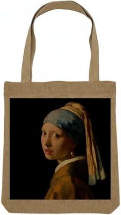 Fabulous Sac Shopping Tote Bag Aspect Lin - Johannes Vermeer La Jeune Fille a la Perle Peinture - Sac de Courses Toile Epaisse 360g Beige Naturel Cabas Port&eacute; E