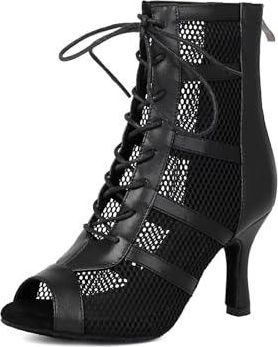 Miyoopark Chaussures de danse pour femme - Talon haut - Bottes de soir&eacute;e latine, L446 Noir 8 Talon 5 cm, 37.5 EU