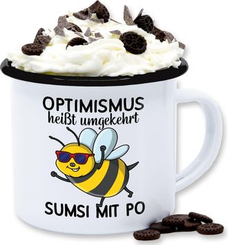 Shirtracer Emaille Tasse Blechtasse - Statement - Optimismus heißt umgekehrt Sumsi mit Po I Büro Arbeitskollegen - 300 ml - Weiß Schwarz - statements bee becher 