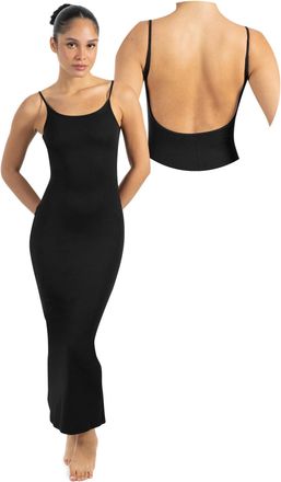 Smilodox Kleid Damen Backless Maxi Dress Aveline, Figurbetontes Rückenfreies Rippstrickkleid mit Spaghettiträgern, knöchellang, elastisches Sommerkleid, Schlit