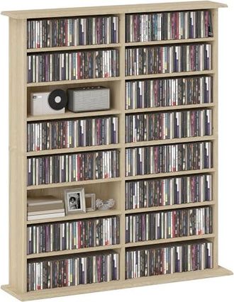 HOMCOM Rangements pour CD et DVD, Meuble de Rangement multimédia, capacité Max. 720 CD/396 DVD et Blu-Ray, 16 Compartiments et 12 étagères réglables, pour Sa