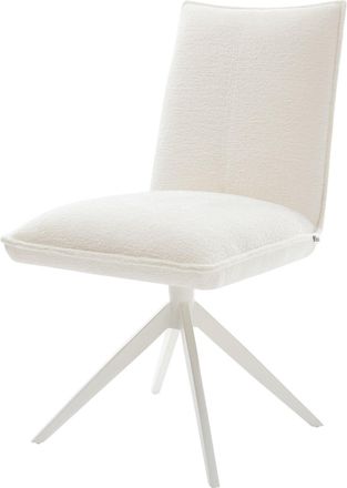DELIFE Esszimmerstuhl Lelio-Flex Kreuzgestell breit Wei&szlig; Boucl&eacute; Soft Beige 360&deg; drehbar Wippfunktion Taschenfederkern