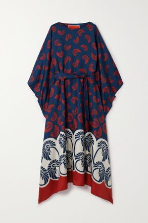 La DoubleJ Kaftan Aus Bedrucktem Seiden-twill Mit Bindeg&uuml;rtel - Blau
