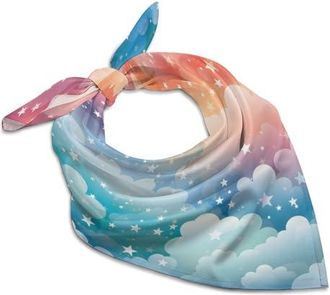 Generic Foulard carré en soie arc-en-ciel léger avec motif étoiles galaxie pour cheveux respirant cadeau pour homme et femme, multicolore, 46x46cm